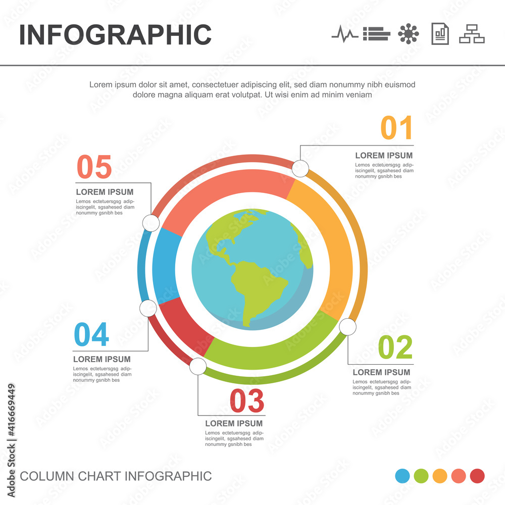 Infographic pie chart five topics Stock Vector | Adobe Stock