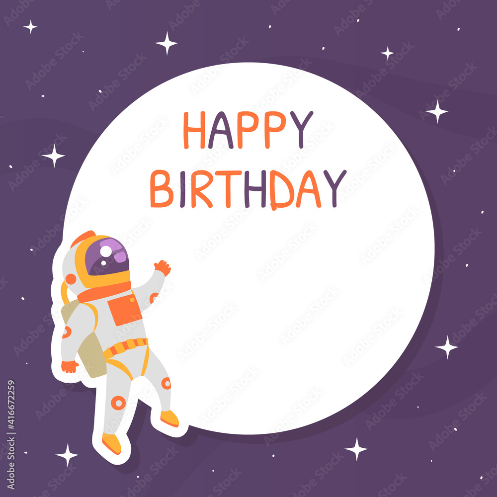 Happy Birthday Card Template, Space Party in Cosmic Style Celebration ...