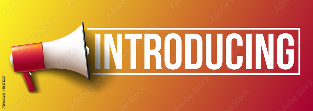 "Introducing" word banner with megaphone Stock Vector | Adobe Stock