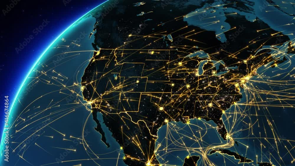 Video „Animation of United States map with bright connections and city ...