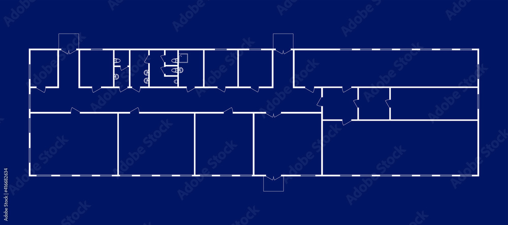 Modern office interior. Vector blueprint. Architectural background ...