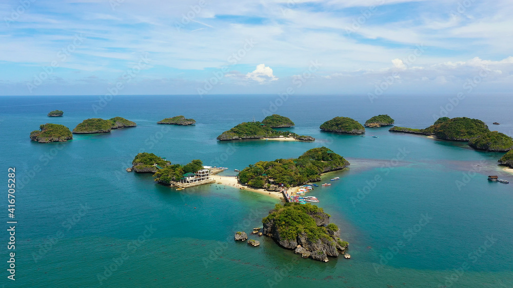 Aerial view of Small islands with beaches and lagoons in Hundred ...