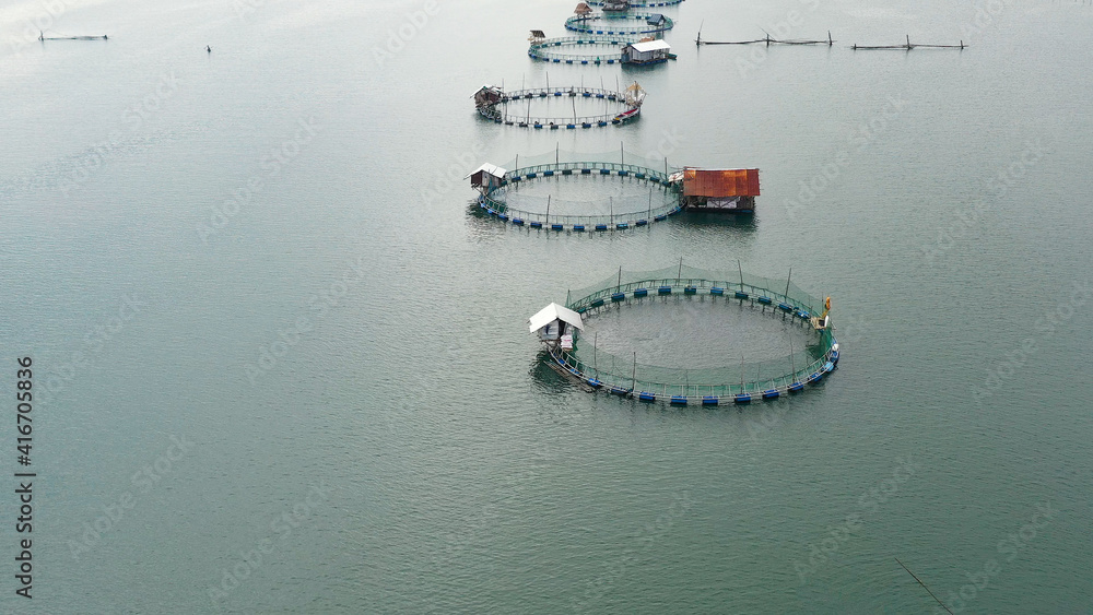 Foto de Fishing industry. Fish farming on an industrial scale. Aerial ...