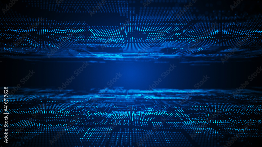 Digital background with moving glowing particles. Futuristic hi-tech ...