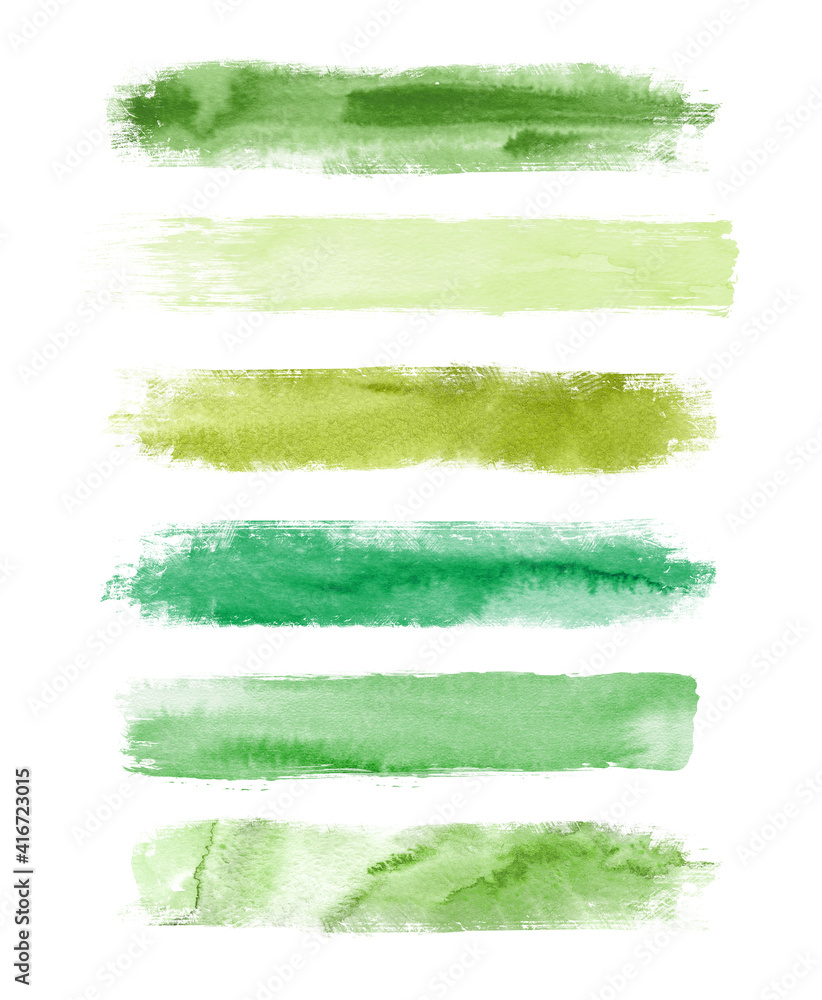 Watercolor green brush strokes isolated on white background. Abstract ...