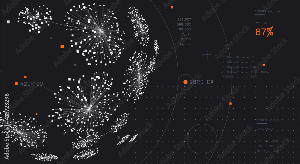Cluster analysis visualization. Abstract big data. Cloud computing ...