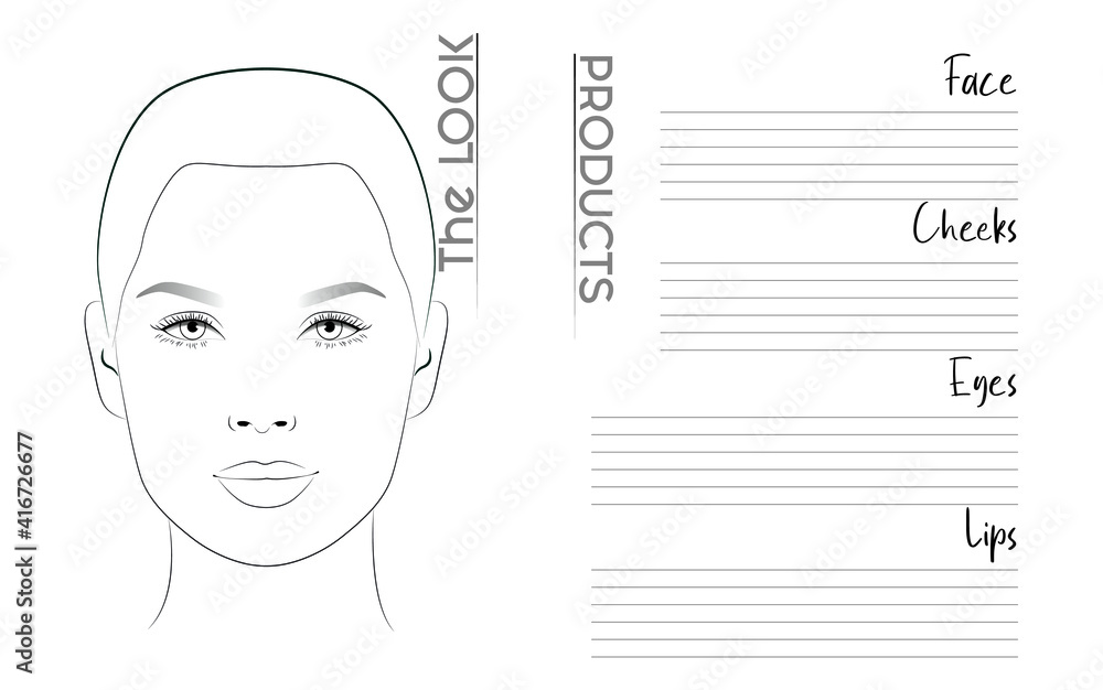 Makeup Artist Face Chart Blank Template. Vector Illustration Stock ...