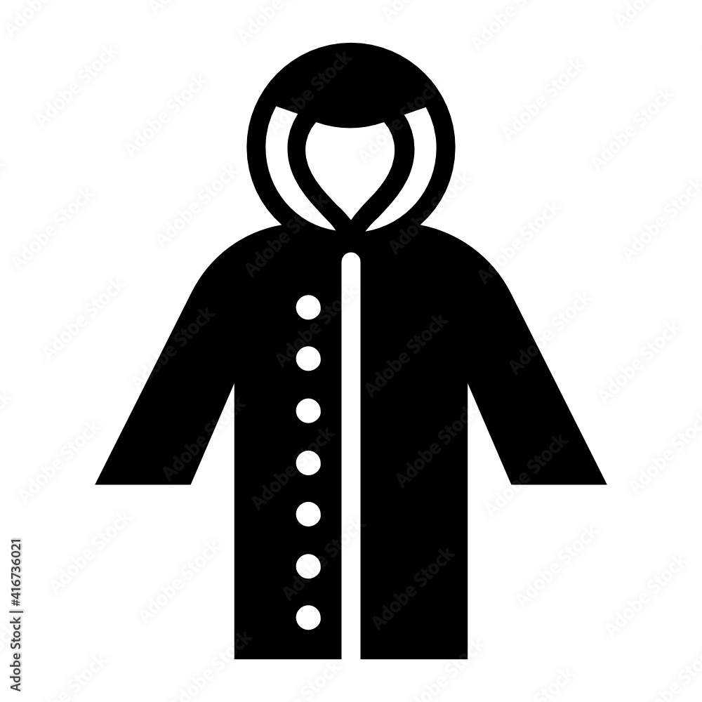 Rain Coat with hood Concept, wearable Rainy Equipment Vector Glyph Icon ...