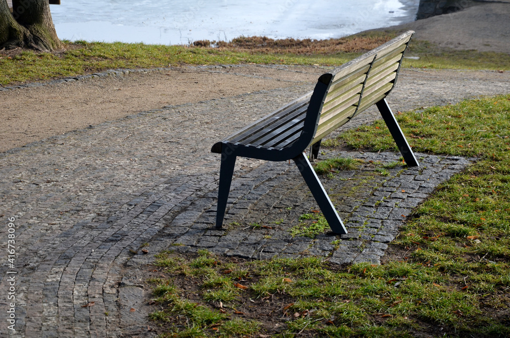 concrete white park bench block shape on square, clean smooth surface ...