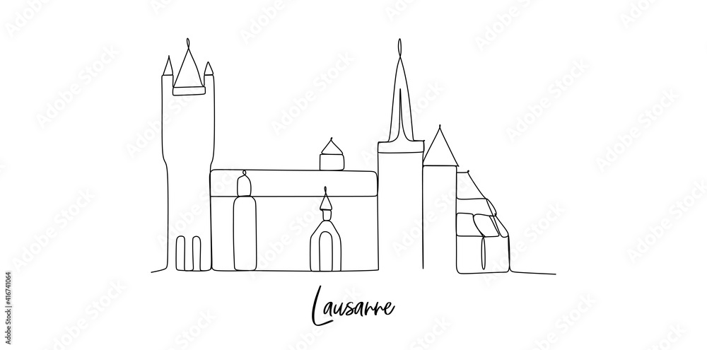 Lucerne city of Switzerland landmarks skyline - Continuous one line ...