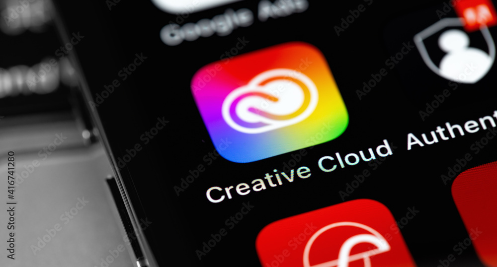 Adobe Creative Cloud mobile app icon on screen smartphone, iPhone ...