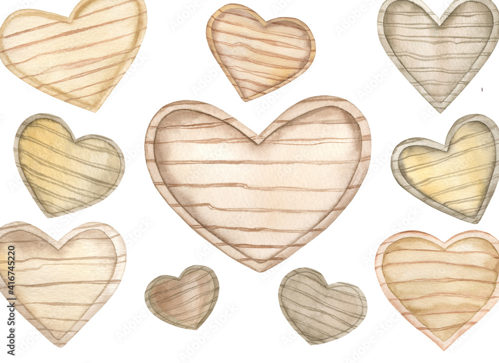 Watercolor Wooden Hearts clipart Hand darwing illustration Stock ...