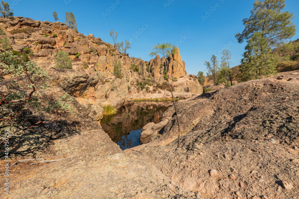 Rock formations in Pinnacles National Park in California, the destroyed ...