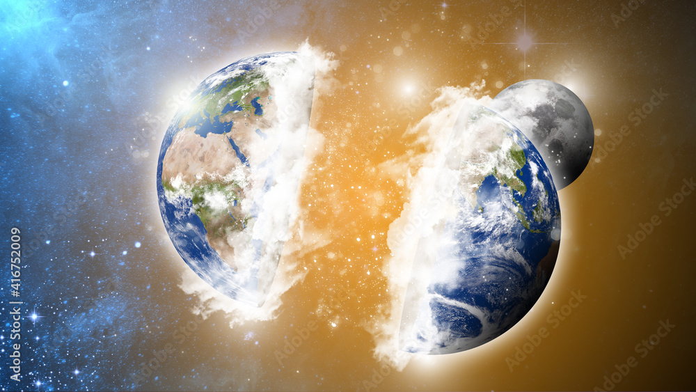 The concept of a world divided in half. Illustration perfect for ...