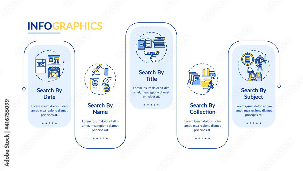 Online library search options vector infographic template. Search by ...