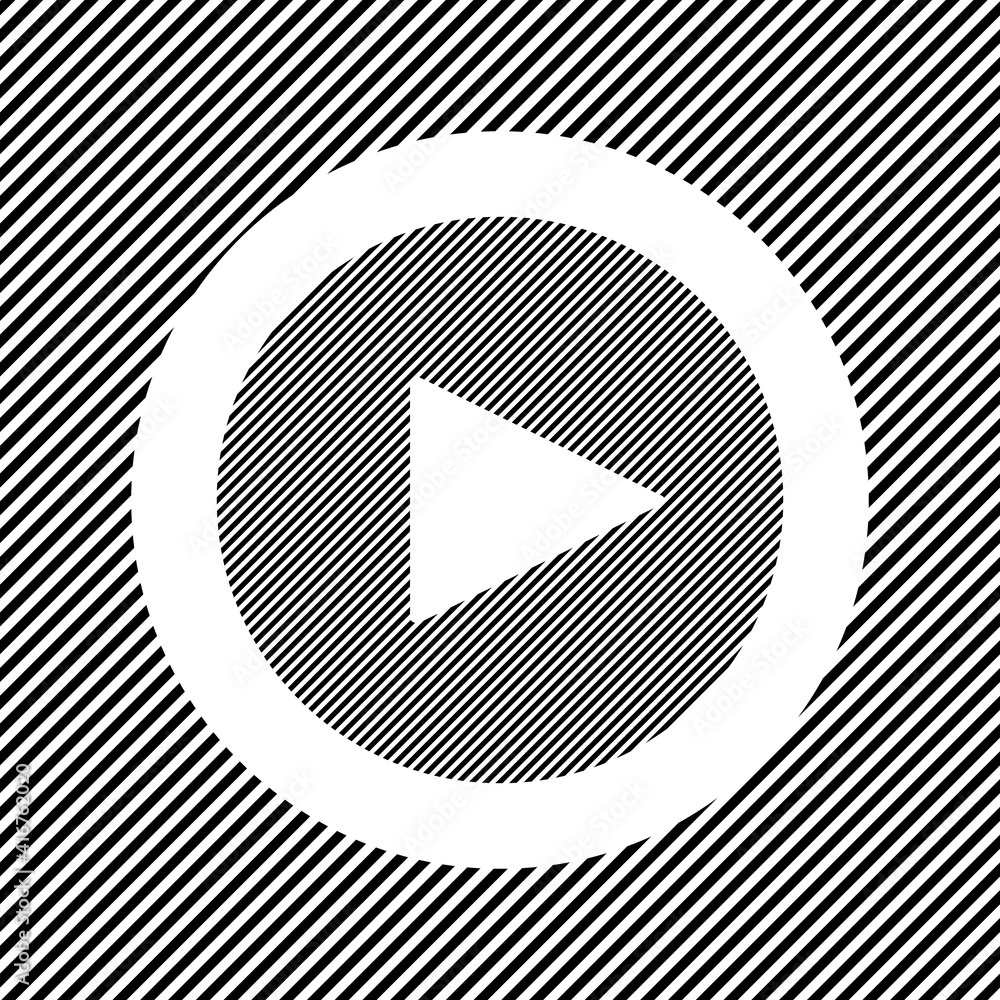 A large play symbol in the center as a hatch of black lines on a white ...