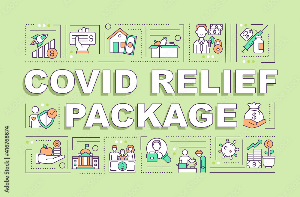 Covid relief package word concepts banner. Decreasing taxes during ...