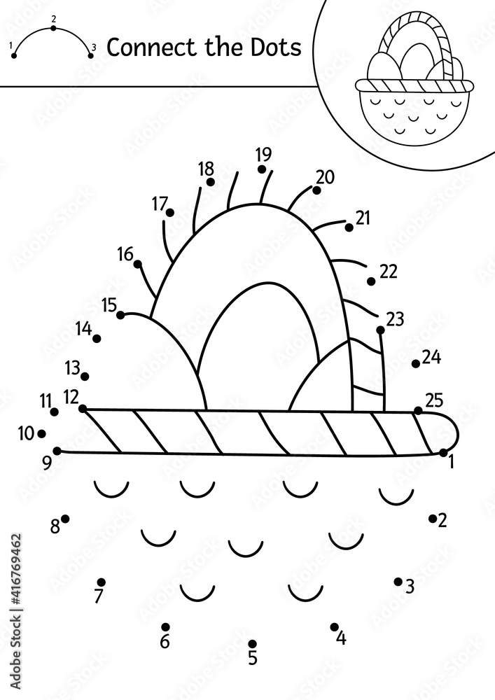 Obraz Vector Easter dot-to-dot and color activity with cute basket with ...