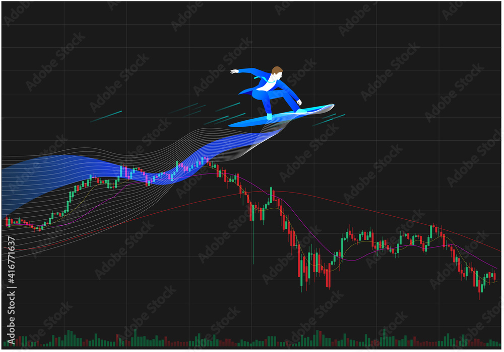 trading statisticsTrader riding graph wave on board. Concept business ...