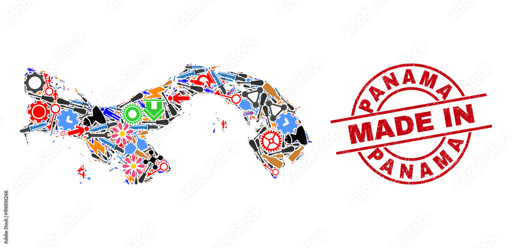 Engineering Panama map mosaic and MADE IN textured rubber stamp. Panama ...