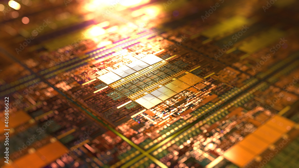 High speed data processing, high-tech GPU, CPU background. Digital ...