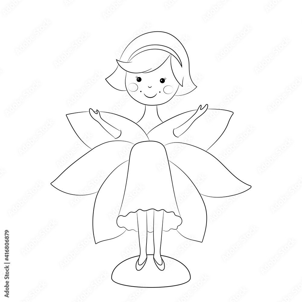 Cute cartoon spring fairy illustration. Coloring page fairytail ...