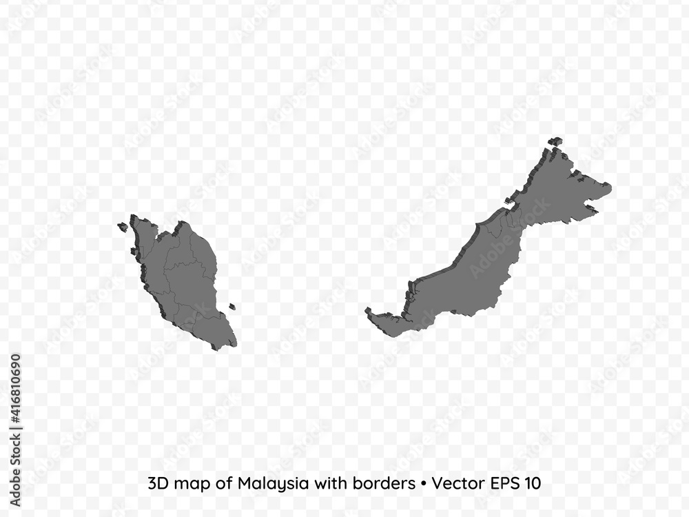3D map of Malaysia with borders isolated on transparent background ...