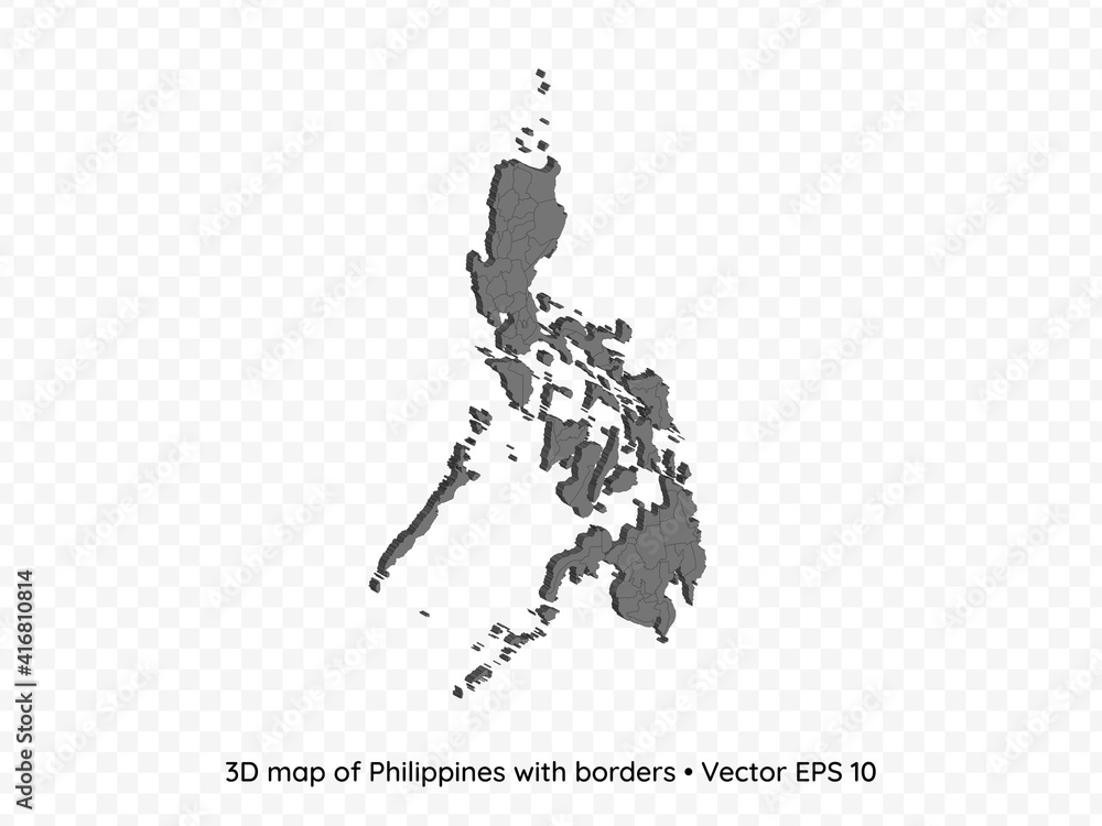3D map of Philippines with borders isolated on transparent background ...