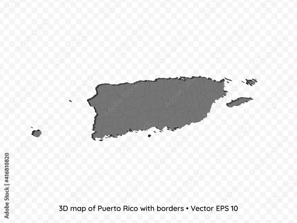 3D map of Puerto Rico with borders isolated on transparent background ...