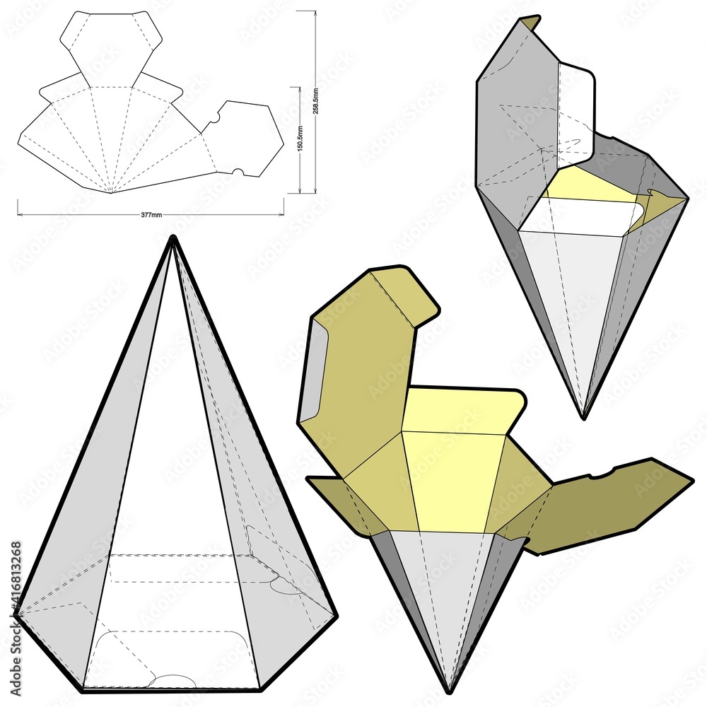 Pyramidal Box and Die-cut Pattern. The .eps file is full scale and ...