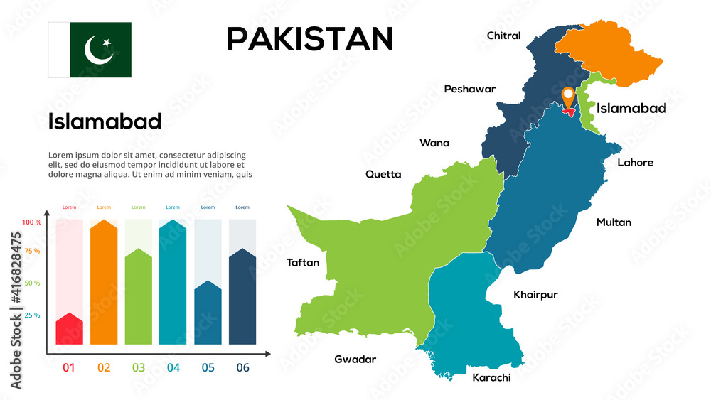 Pakistan map. Image of a global map in the form of regions of Pakistan ...