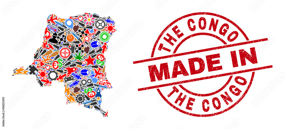 Production mosaic Democratic Republic of the Congo map and MADE IN ...