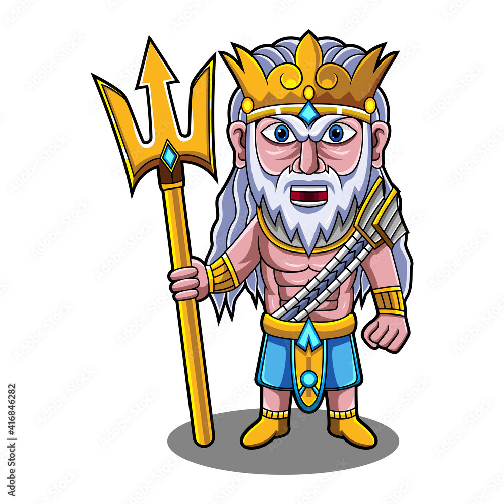 Poseidon chibi mascot logo with trident weapon Stock Vector | Adobe Stock