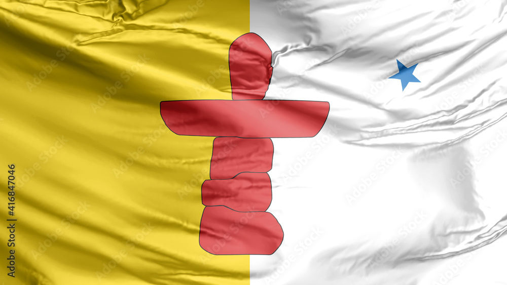 Nunavut flag. The colours, blue and gold, symbolize the riches of the ...