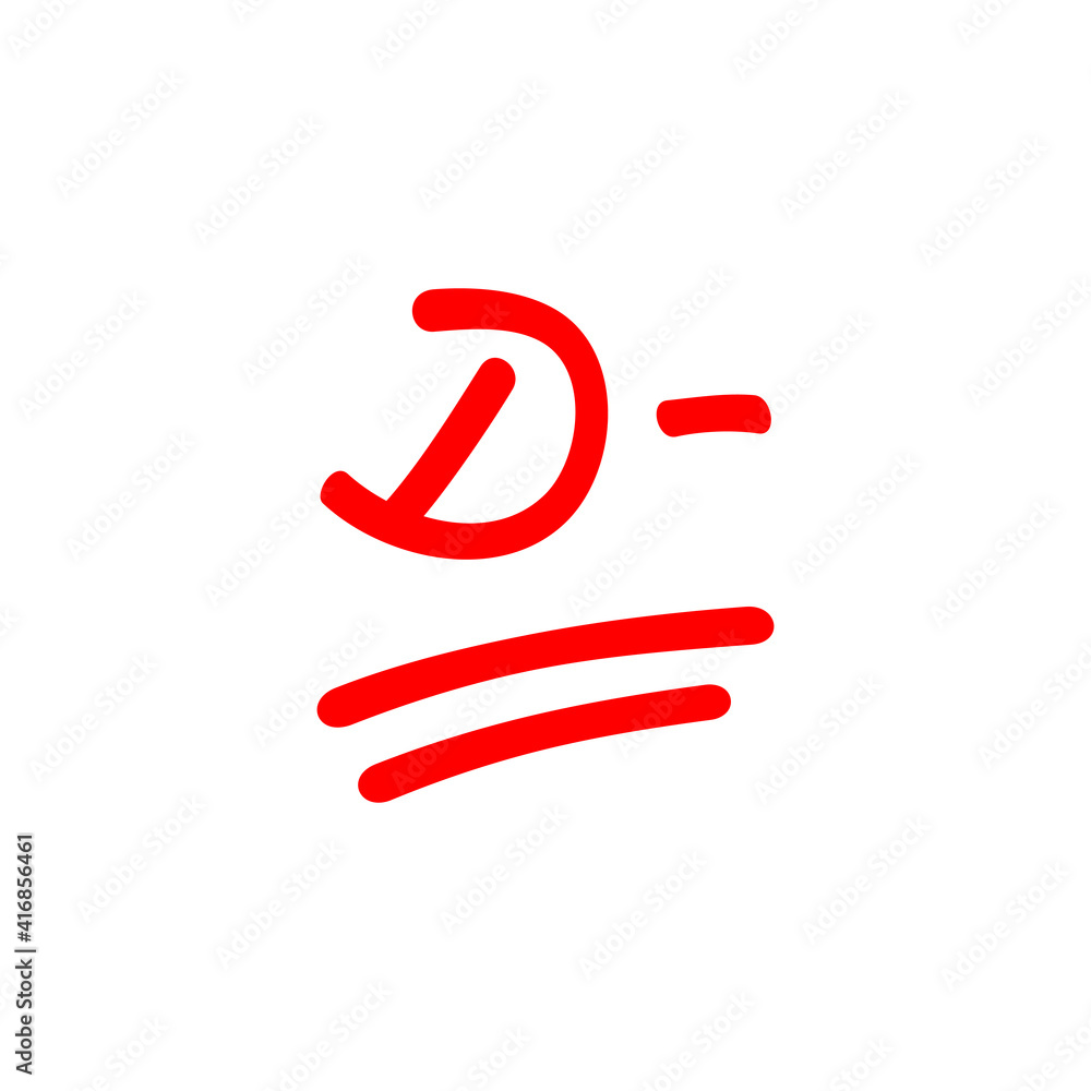 D- letter grade, D minus illustration,handwritten test score - Vector ...
