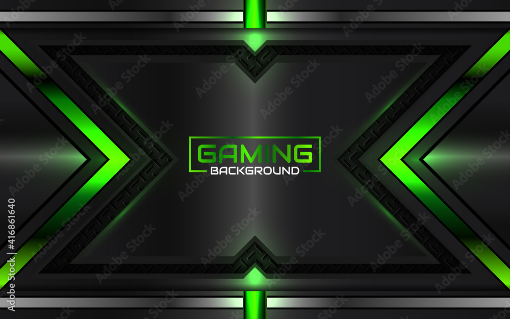 Abstract futuristic black and green gaming background with modern ...