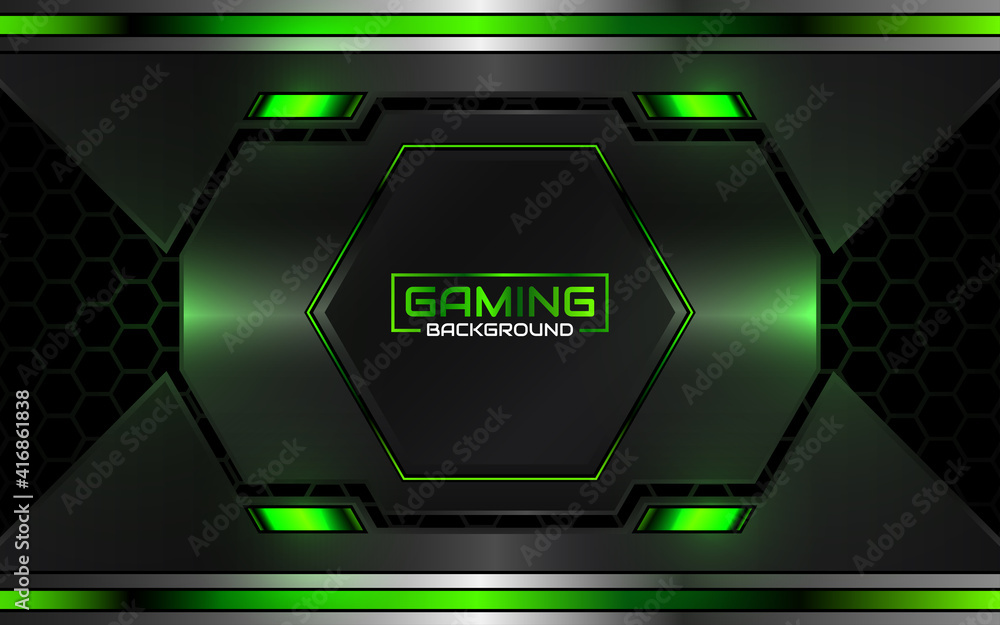 Abstract futuristic black and green gaming background with modern ...