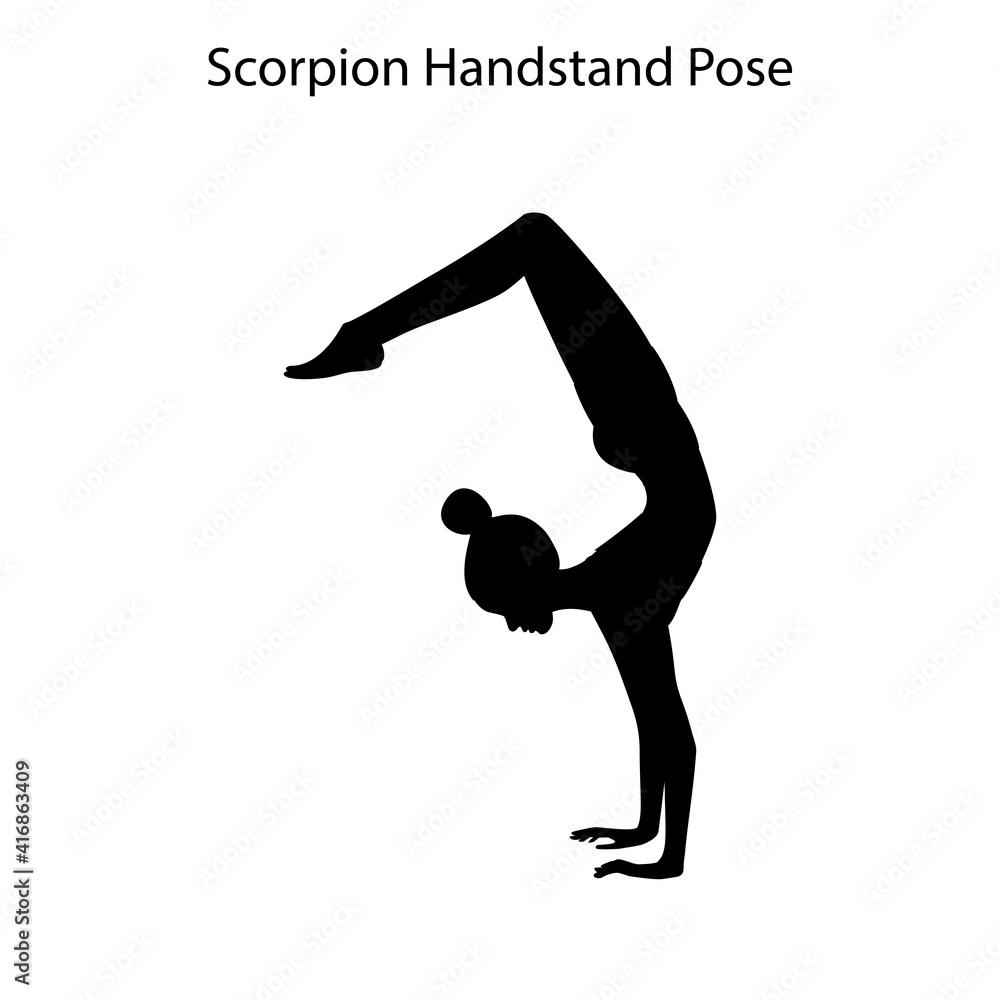 Scorpion handstand pose yoga workout silhouette. Healthy lifestyle ...