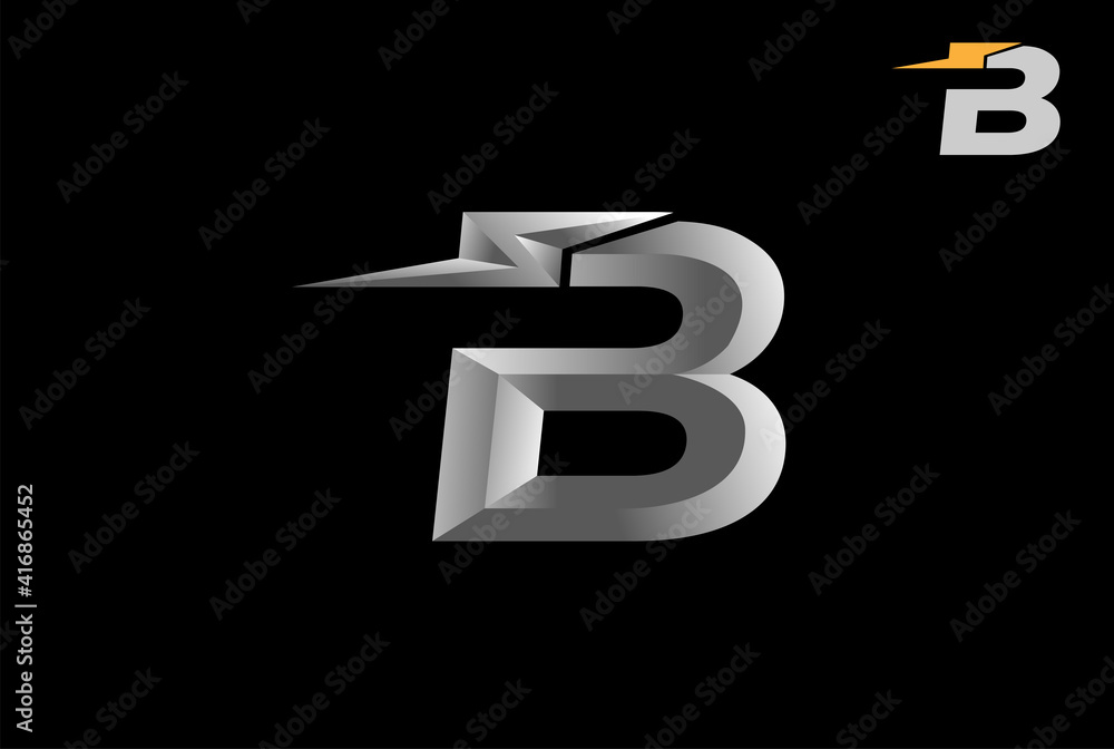Initial Letter B thunder bolt logo, 3D and Flat style letter B logo ...