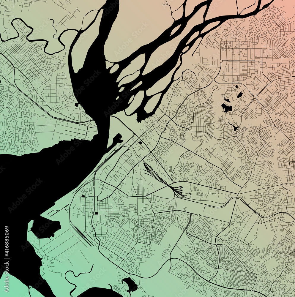 Douala, Littoral, Cameroon (CMR) - Urban vector city map with parks ...