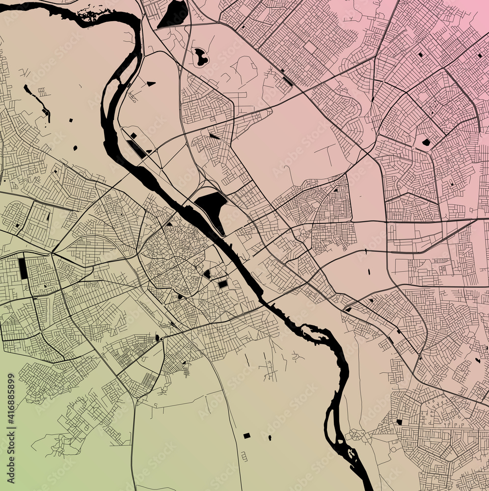 Mosul, Ninawa, Iraq (IRQ) - Urban vector city map with parks, rail and ...