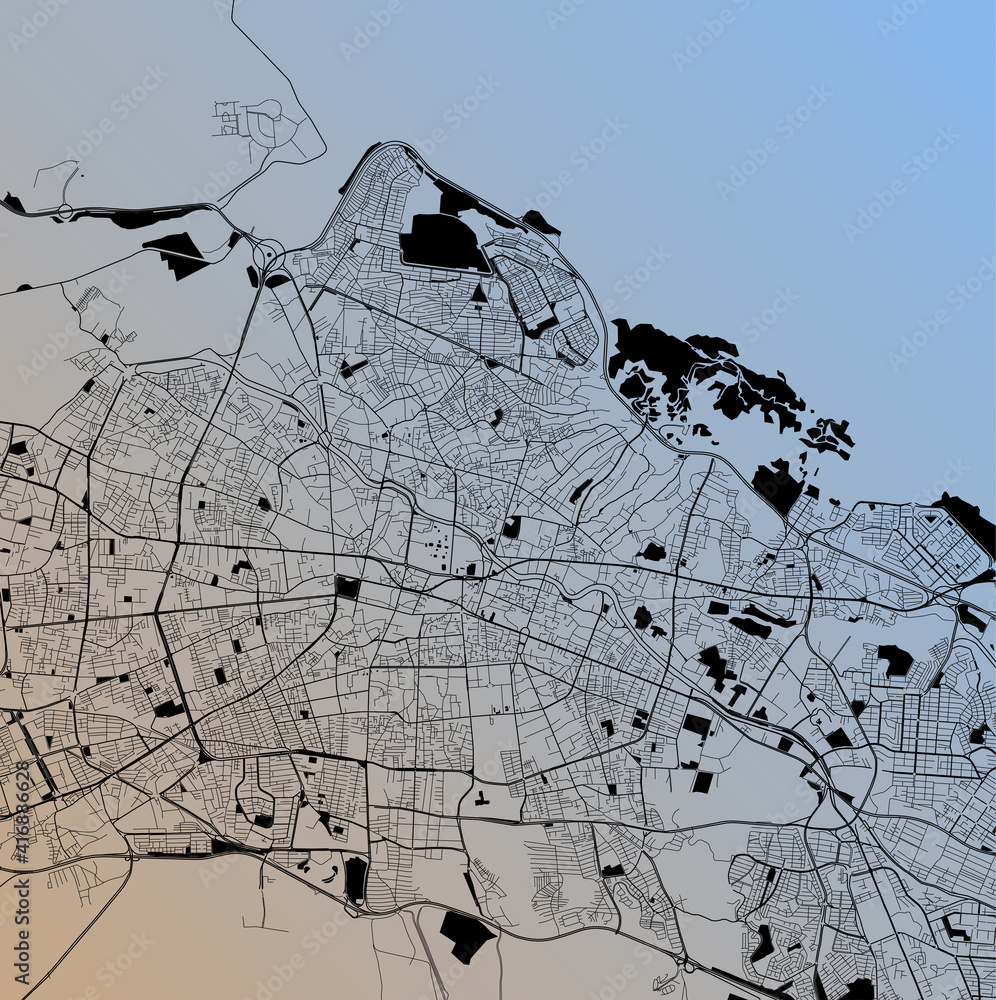 Tabriz, East Azarbaijan, Iran (IRN) - Urban vector city map with parks ...