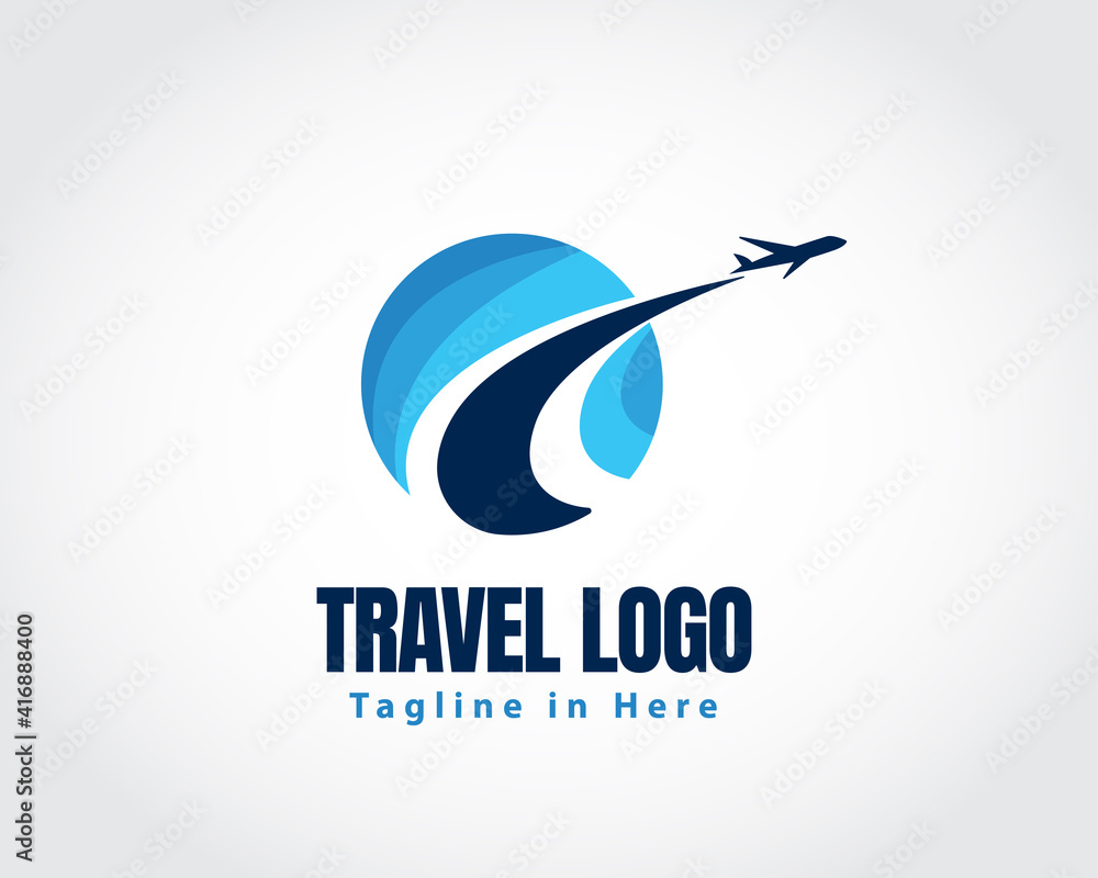 airplane flight around ocean circle logo symbol design illustration ...