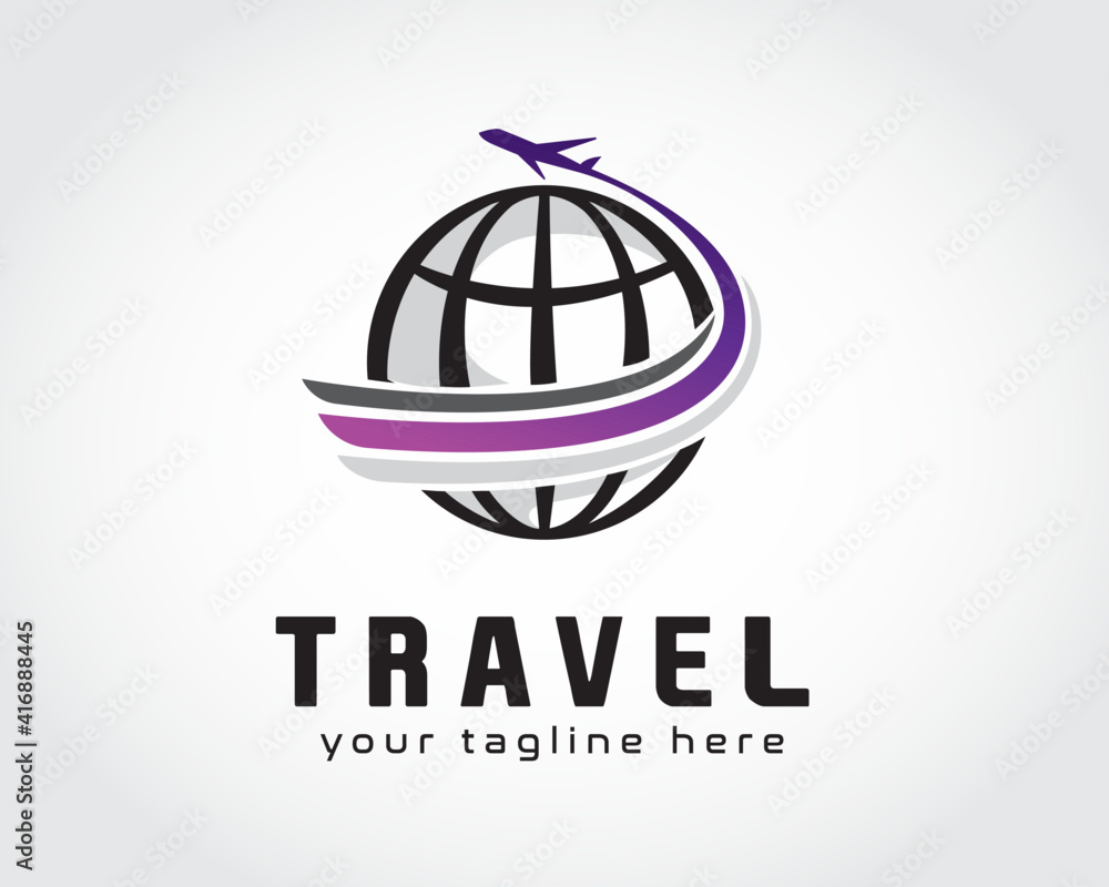 Airplane flight around globe world logo symbol design inspiration ...