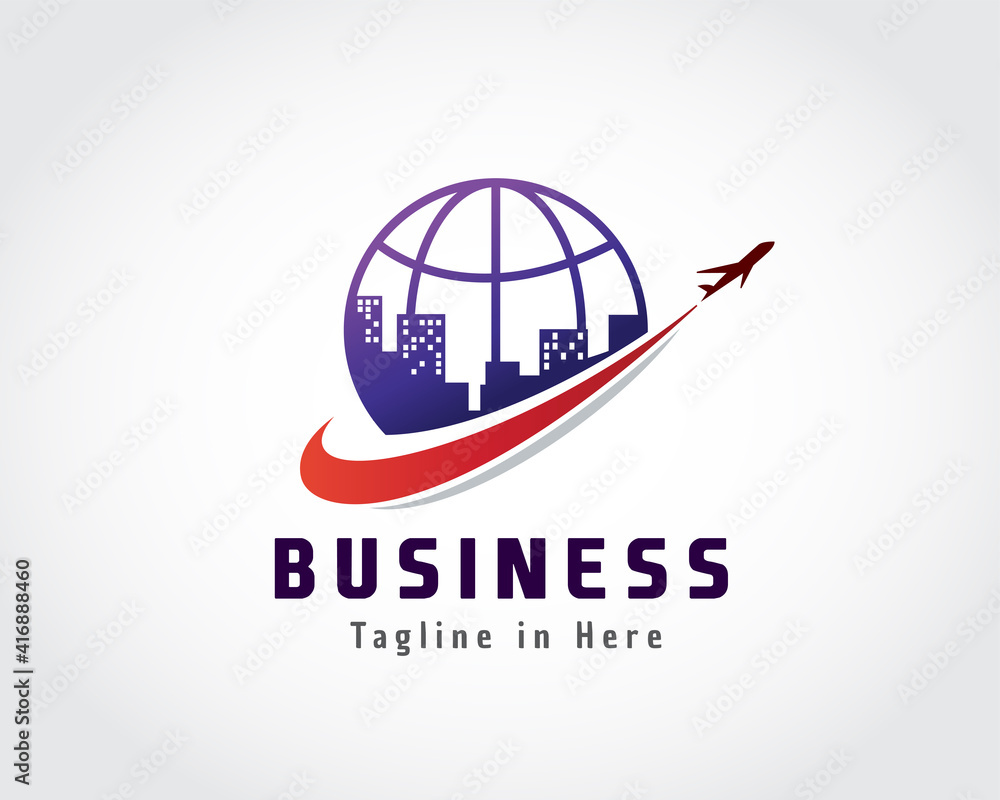 airplane flight around the world city logo symbol design illustration ...