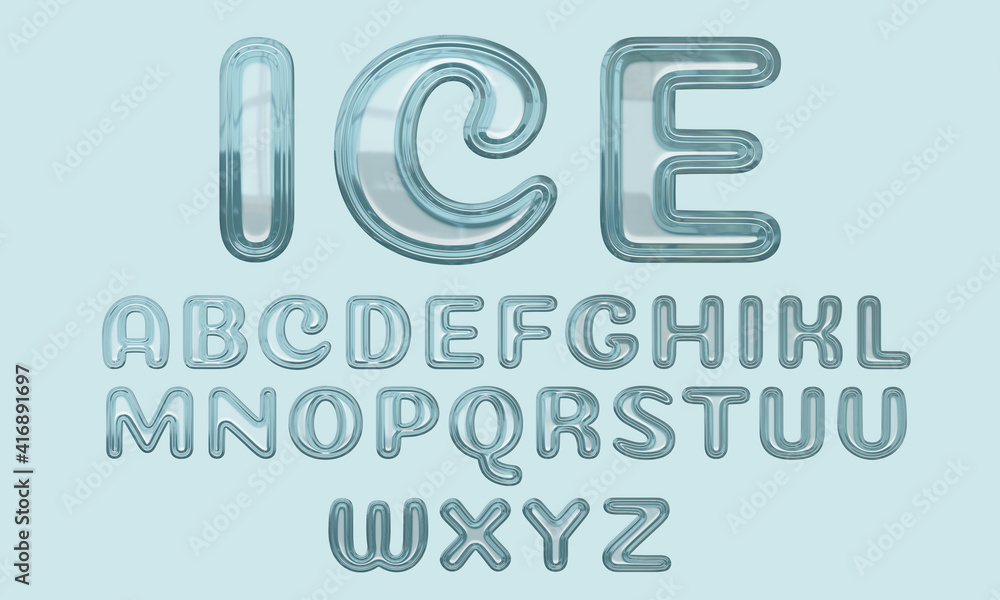 Blue glossy ice alphabet with capital letters, 3D rendering, frosty ...