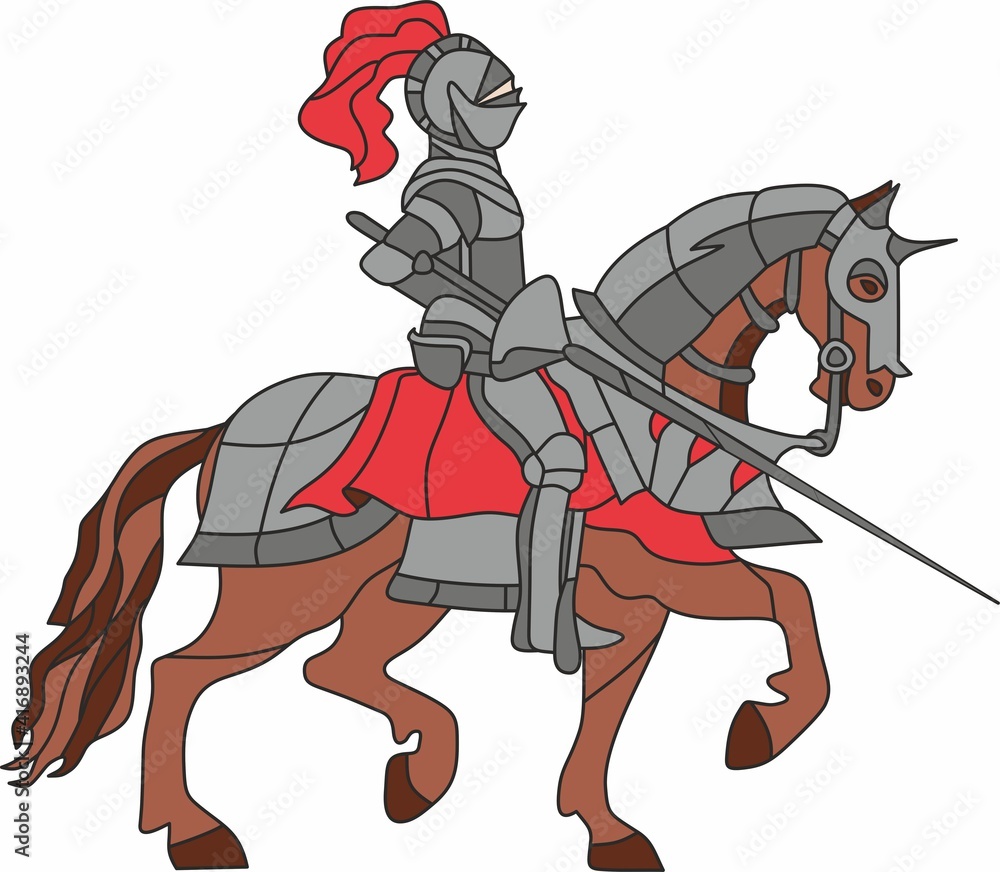 Vector template for stained glass gray knight in armor on a brown horse ...