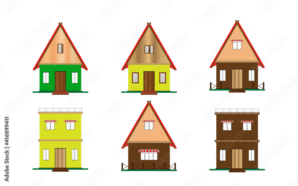 Isolated cartoon houses set.Small house and two story house. Simple ...
