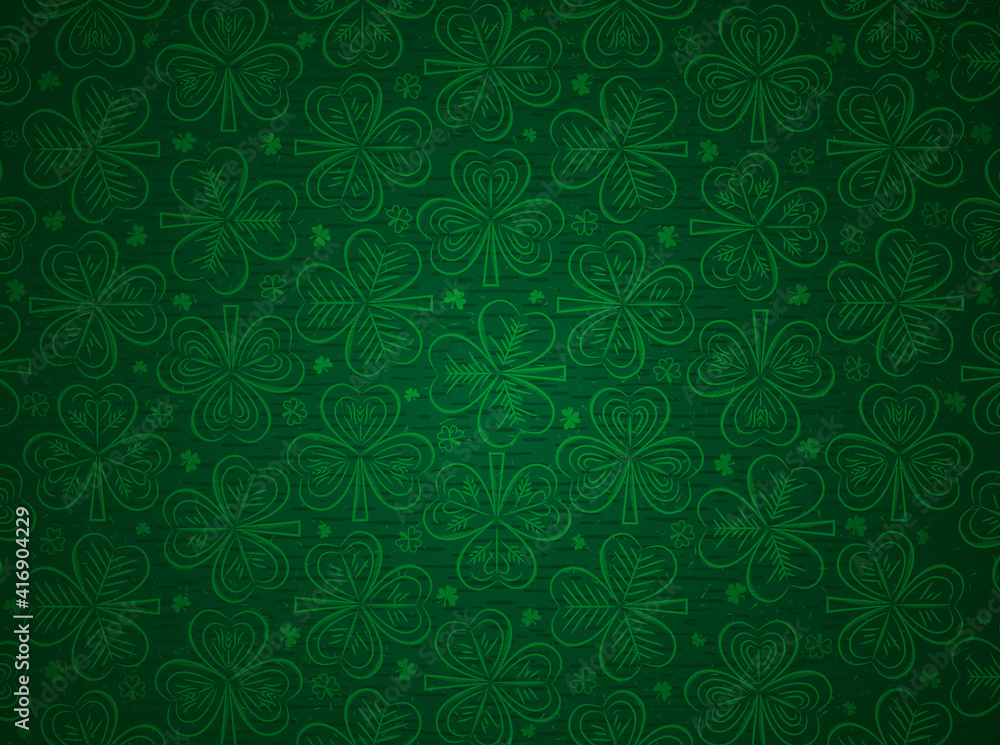 Green Patrick's Day greeting background with green clovers. Patrick's ...