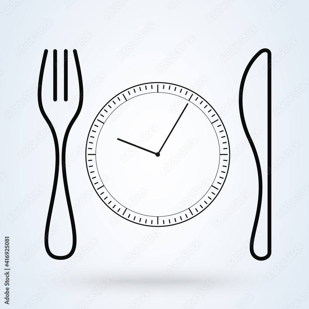 Lunch time linear icon. Dinner break. Thin line illustration. Afternoon ...